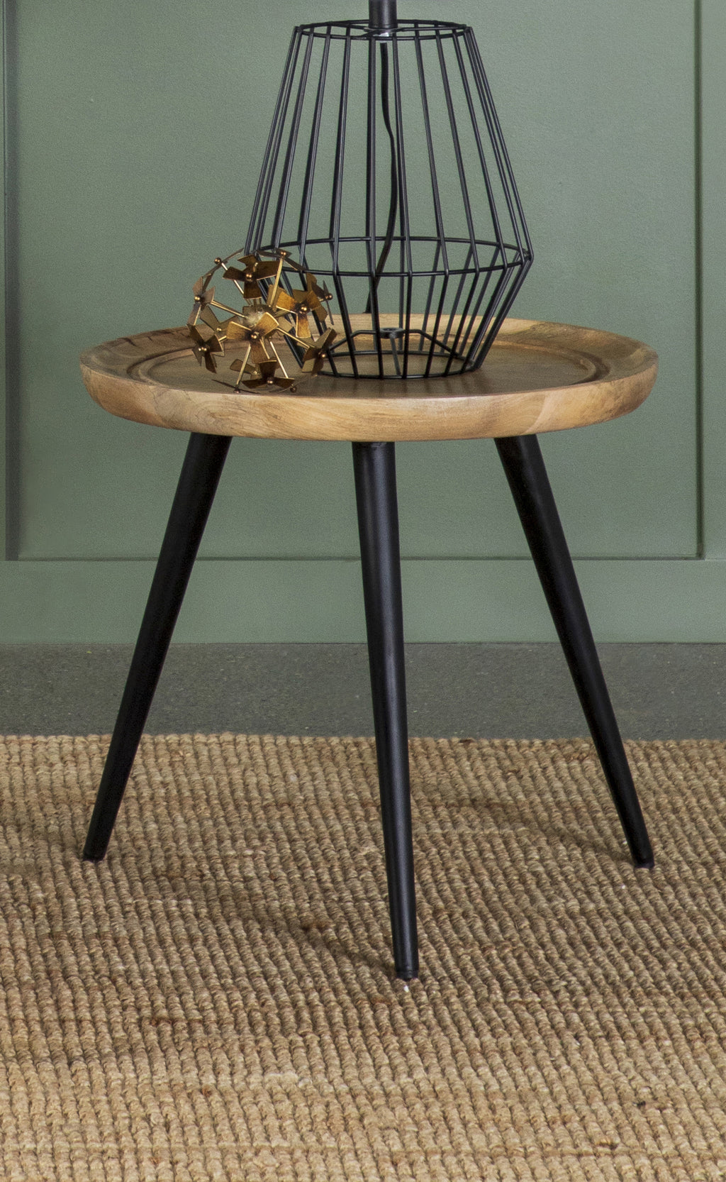 Zoe Round End Table With Trio Legs Natural And Black – Hollywood Glam ...