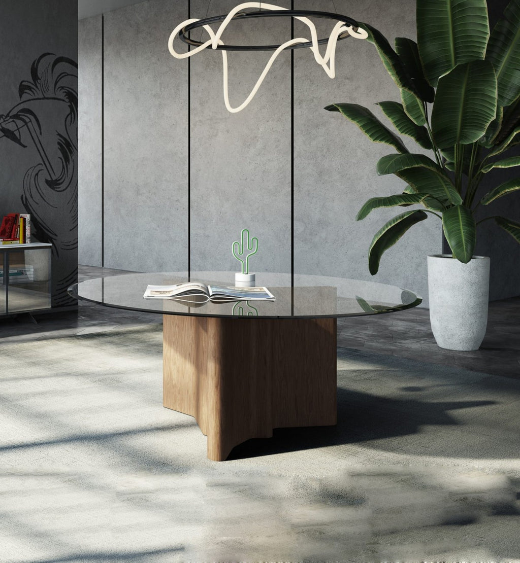 Modrest Kaye - Modern Walnut + Glass 71" Round Dining Table – Hollywood ...